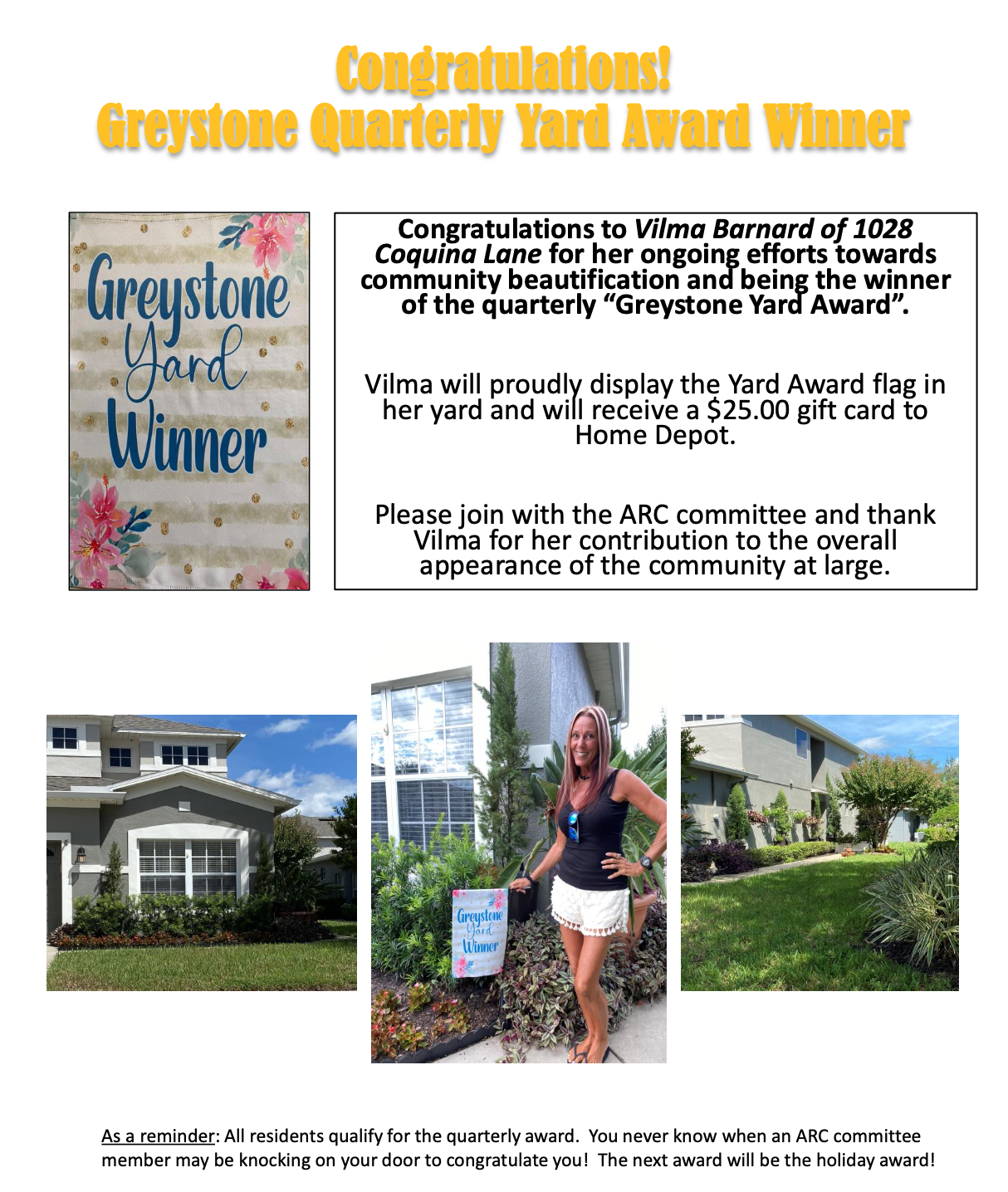Greystone Yard Award Winner! – Greystone Town Homes HOA